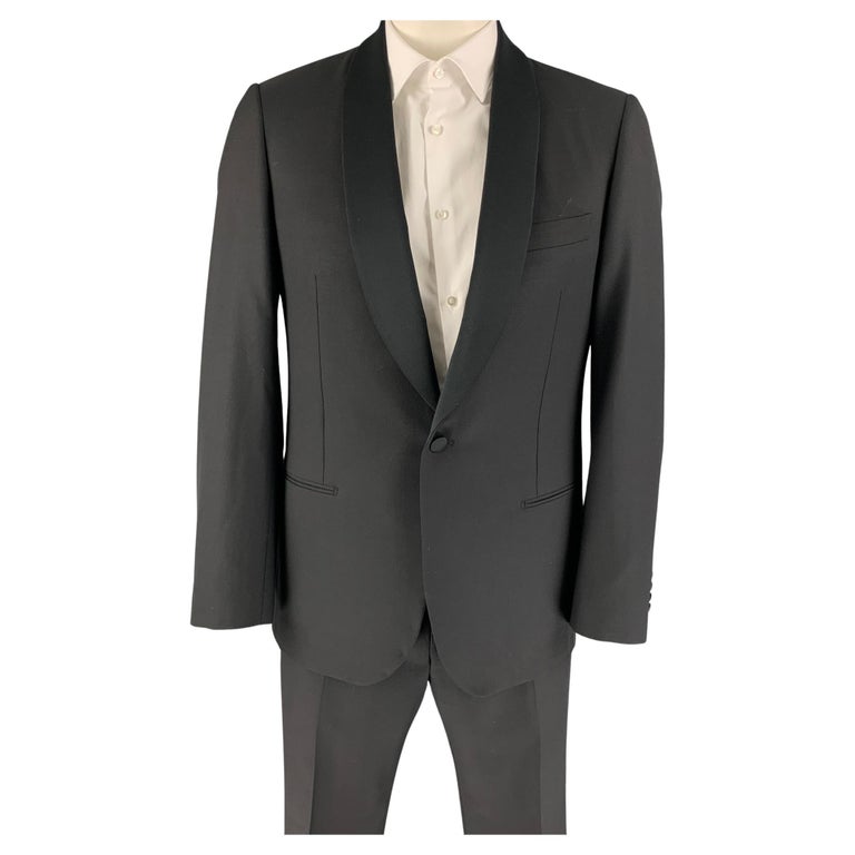 PAL ZILERI Size 40 Black Mixed Fabrics Wool Single Button Tuxedo Suit ...