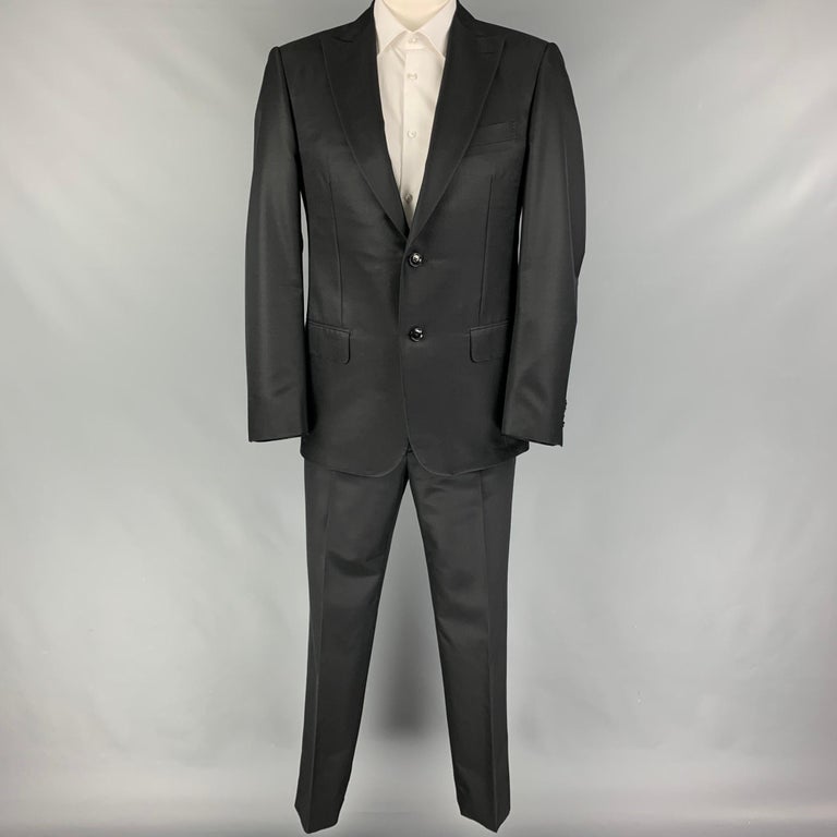PAL ZILERI Size 40 Black Wool Silk Peak Lapel Suit For Sale at 1stDibs