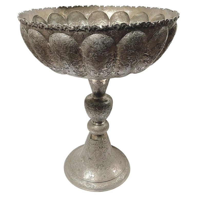 palace size Persian Repousse Silver Punch Bowl at 1stDibs