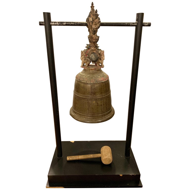 Palatial 19th Century Bronze Bell on Stand W. Gong at 1stDibs