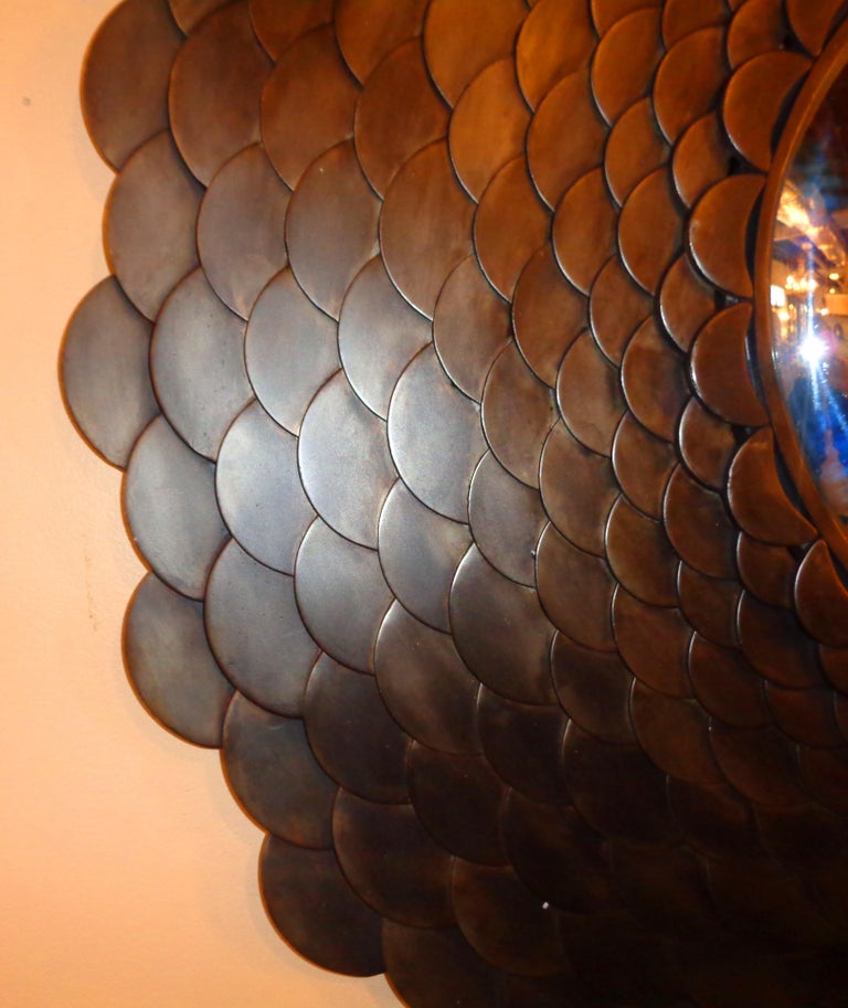 Palatial Modernist Steel Fish Scale Convex Wall or Console Mirror at ...