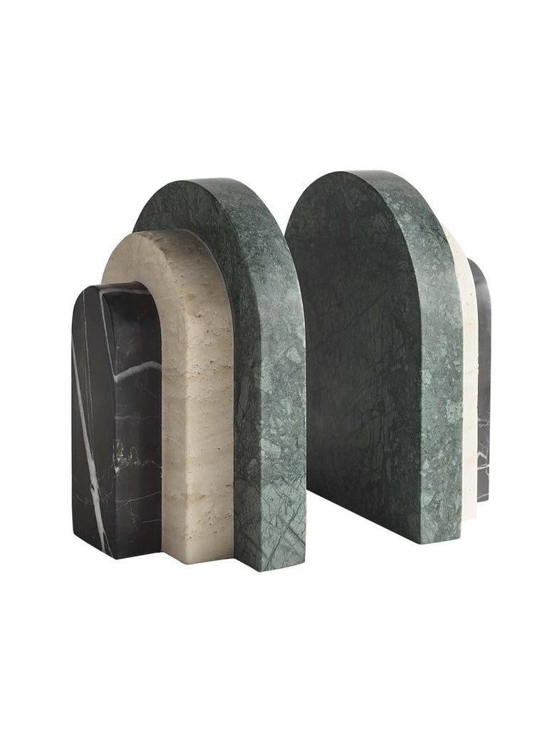 Palazzo Bookends Foresta Marble, Nero Marble and White Travertine by ...