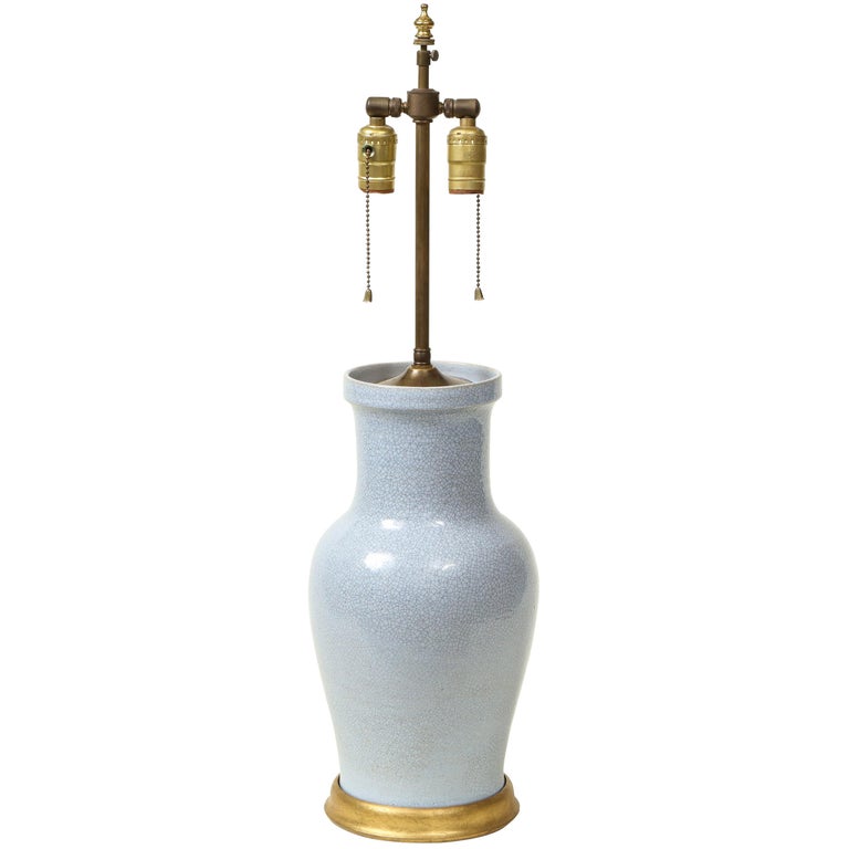 Pale Blue Craquelure Ceramic Table Lamp For Sale at 1stDibs