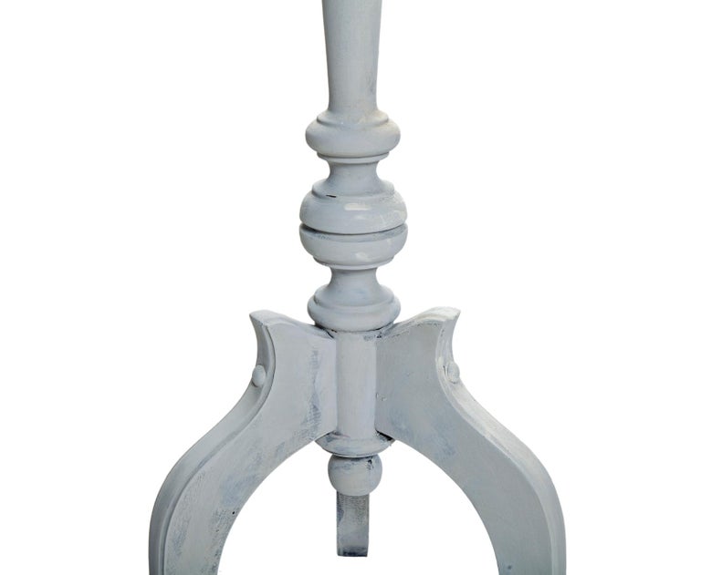 Pale Blue Gray Pedestal Table with Marble Top Plant or Pillar Stand For ...