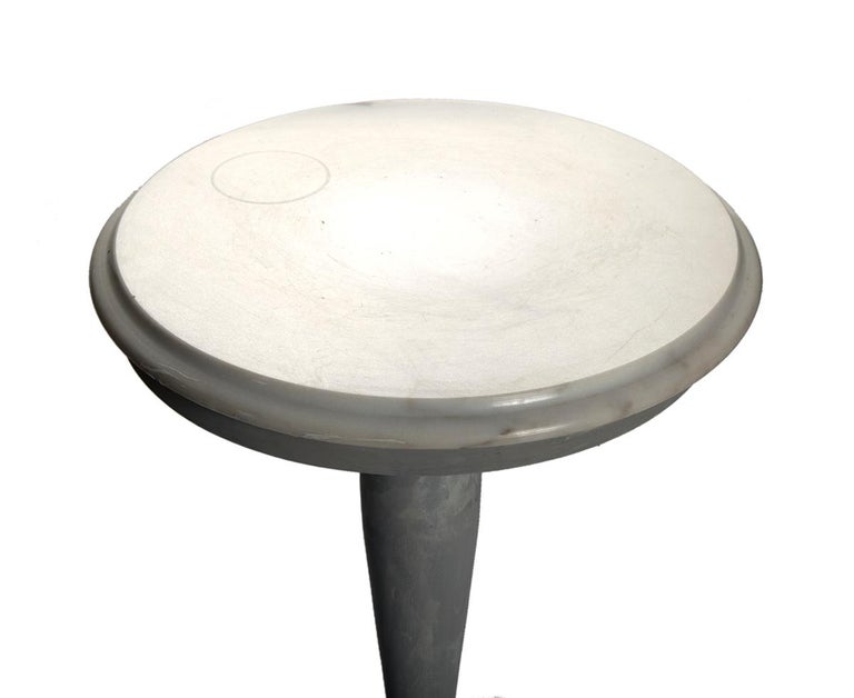 Pale Blue Gray Pedestal Table with Marble Top Plant or Pillar Stand For ...