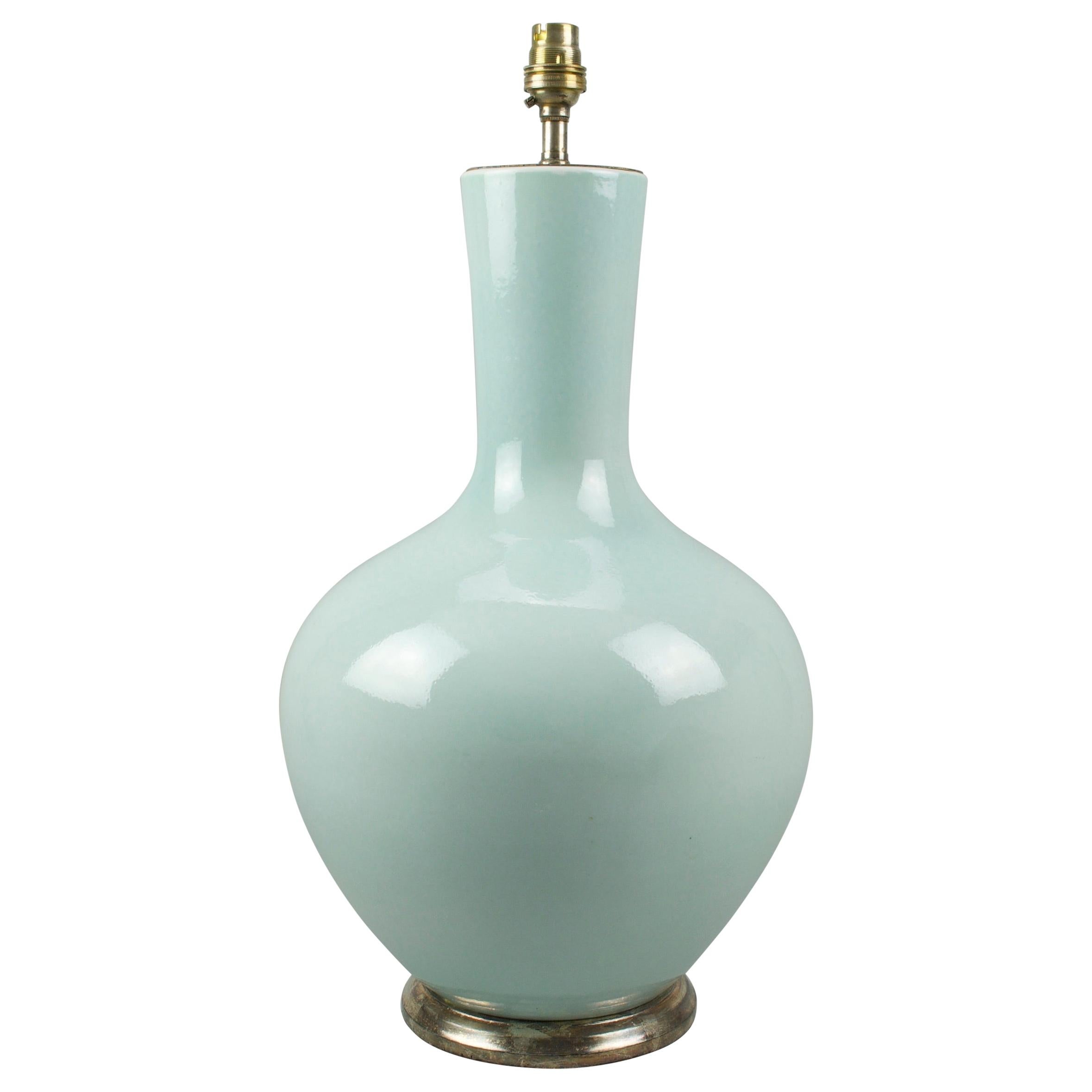 Turquoise Straight Necked Chinese Table Lamp For Sale at 1stDibs