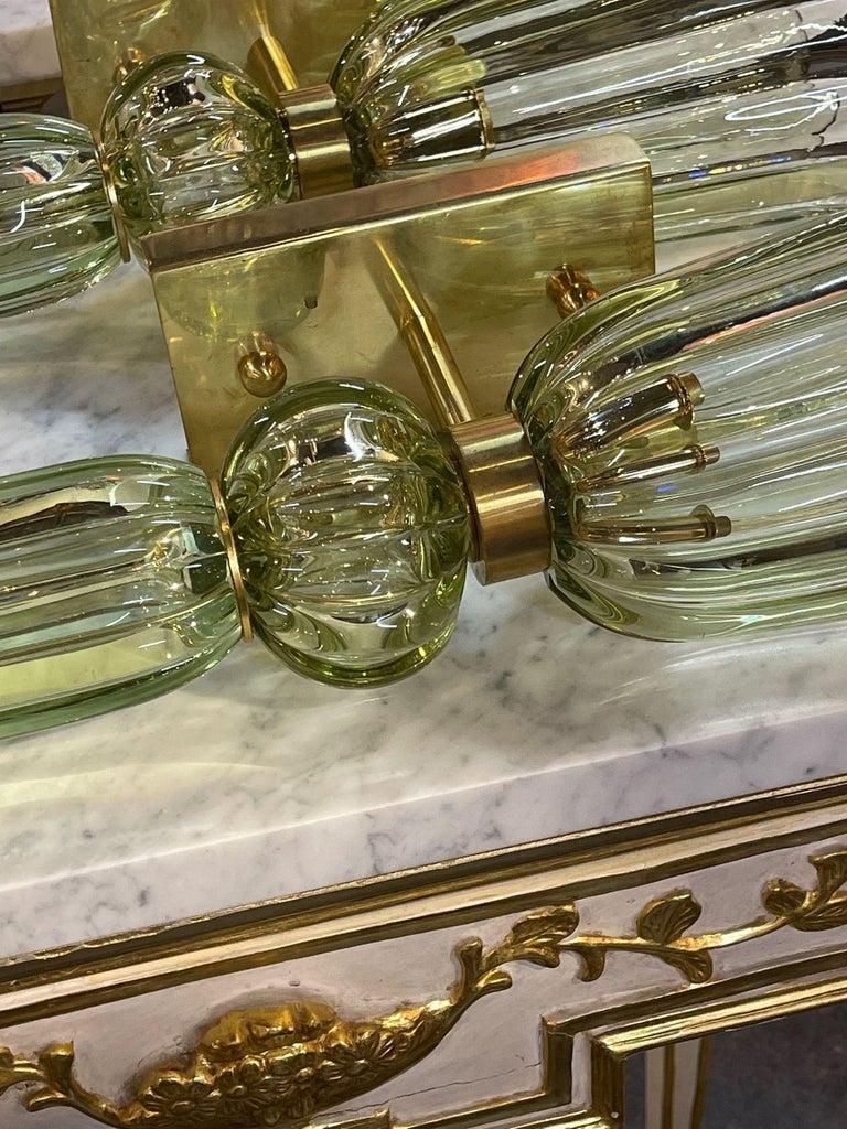 Pale Green Murano Glass and Brass Sconces by Seguso For Sale at 1stDibs