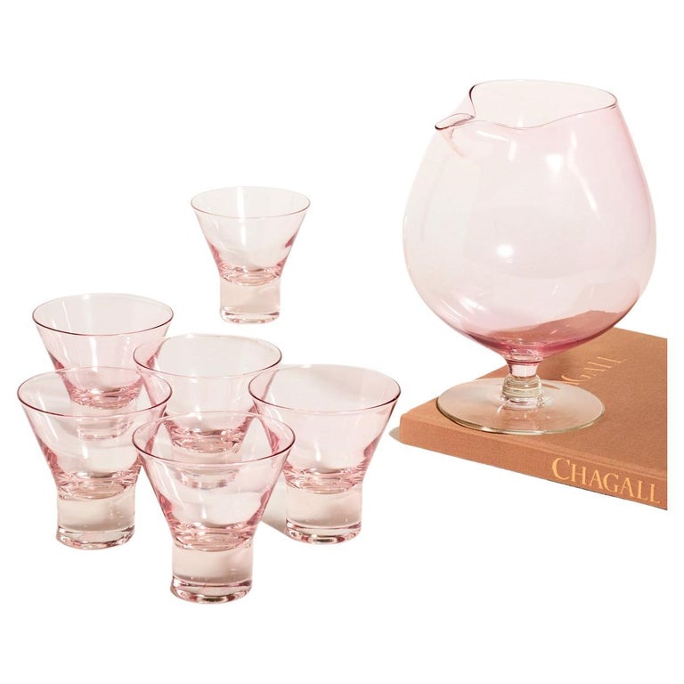 Pale Pink Cocktail Pitcher Set of Seven Pieces at 1stDibs