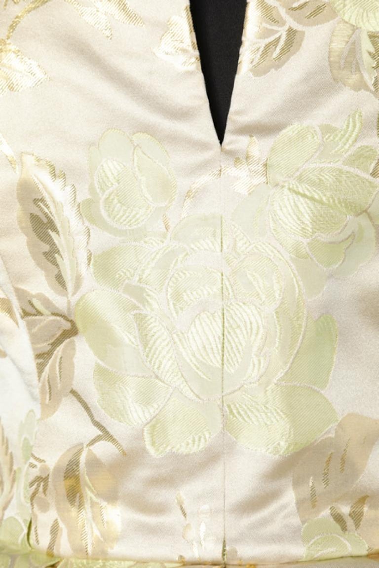 Pale yellow and grey silk brocade cocktail dress with flower pattern ...