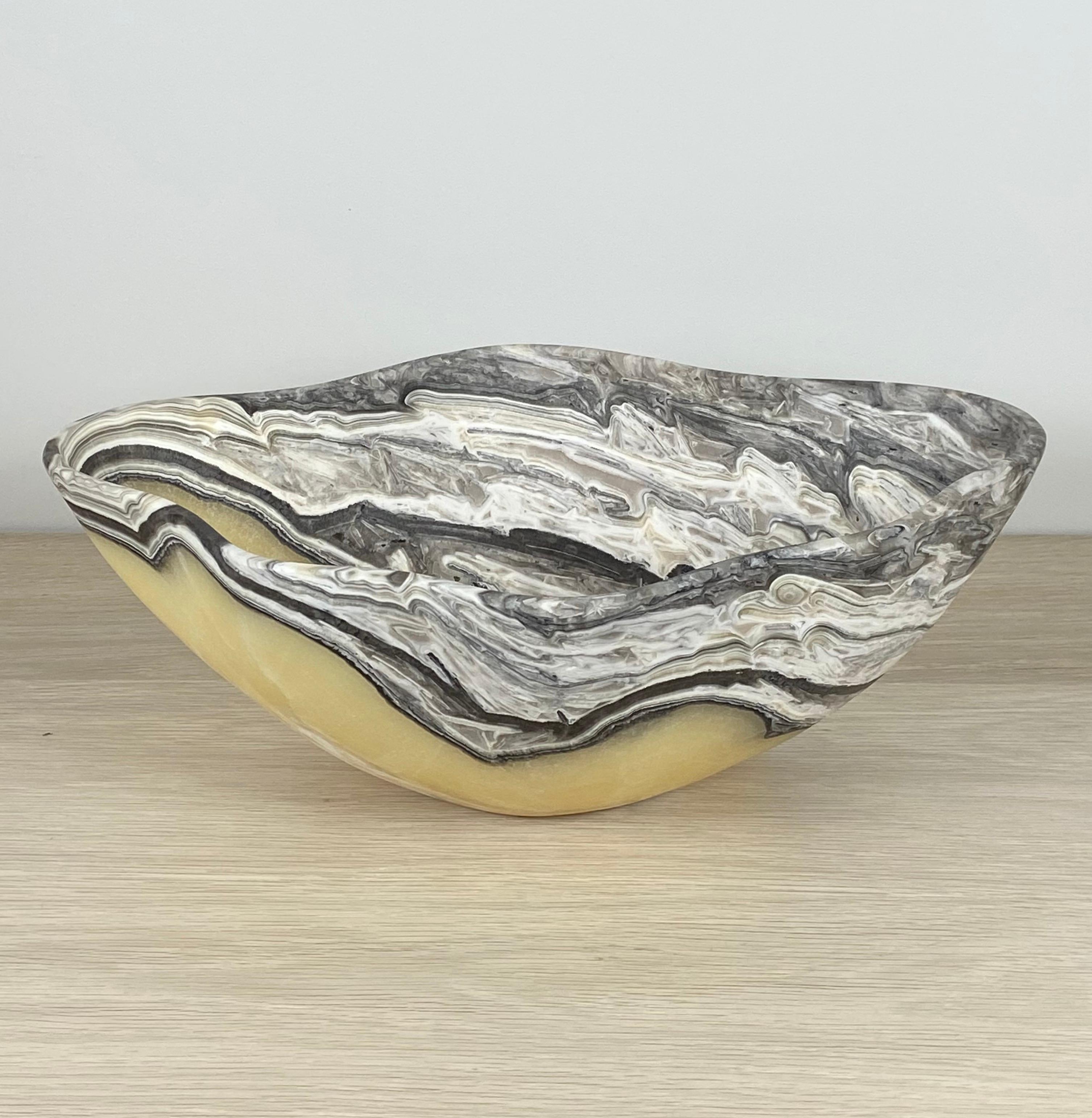Pale Yellow, Black and White Patterned Onyx Bowl at 1stDibs