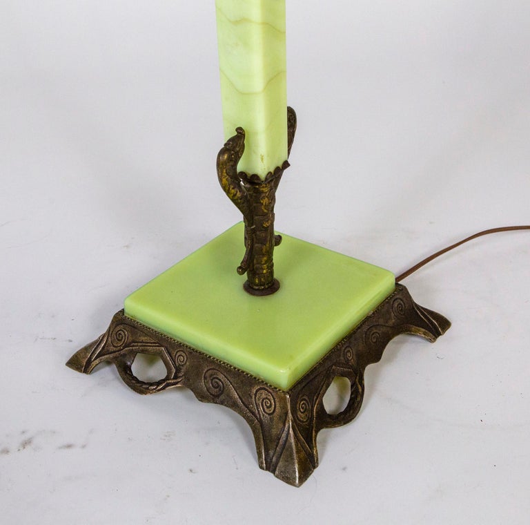 Pale Yellow Chartreuse Uranium Glass and Darkened Brass Deco Floor Lamp ...