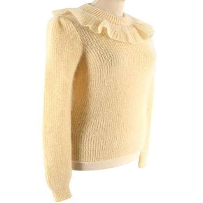 Pale Yellow Mohair Blend Frill Neck Jumper For Sale at 1stDibs