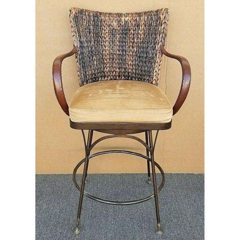 Palecek Havana Swivel Abaca Leather Wrought Iron Counter Stool For Sale ...