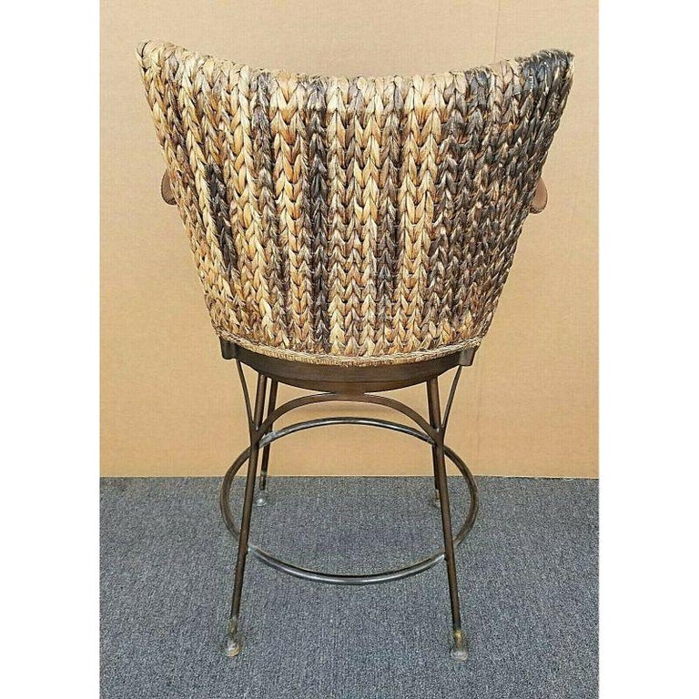 Palecek Havana Swivel Abaca Leather Wrought Iron Counter Stool For Sale ...