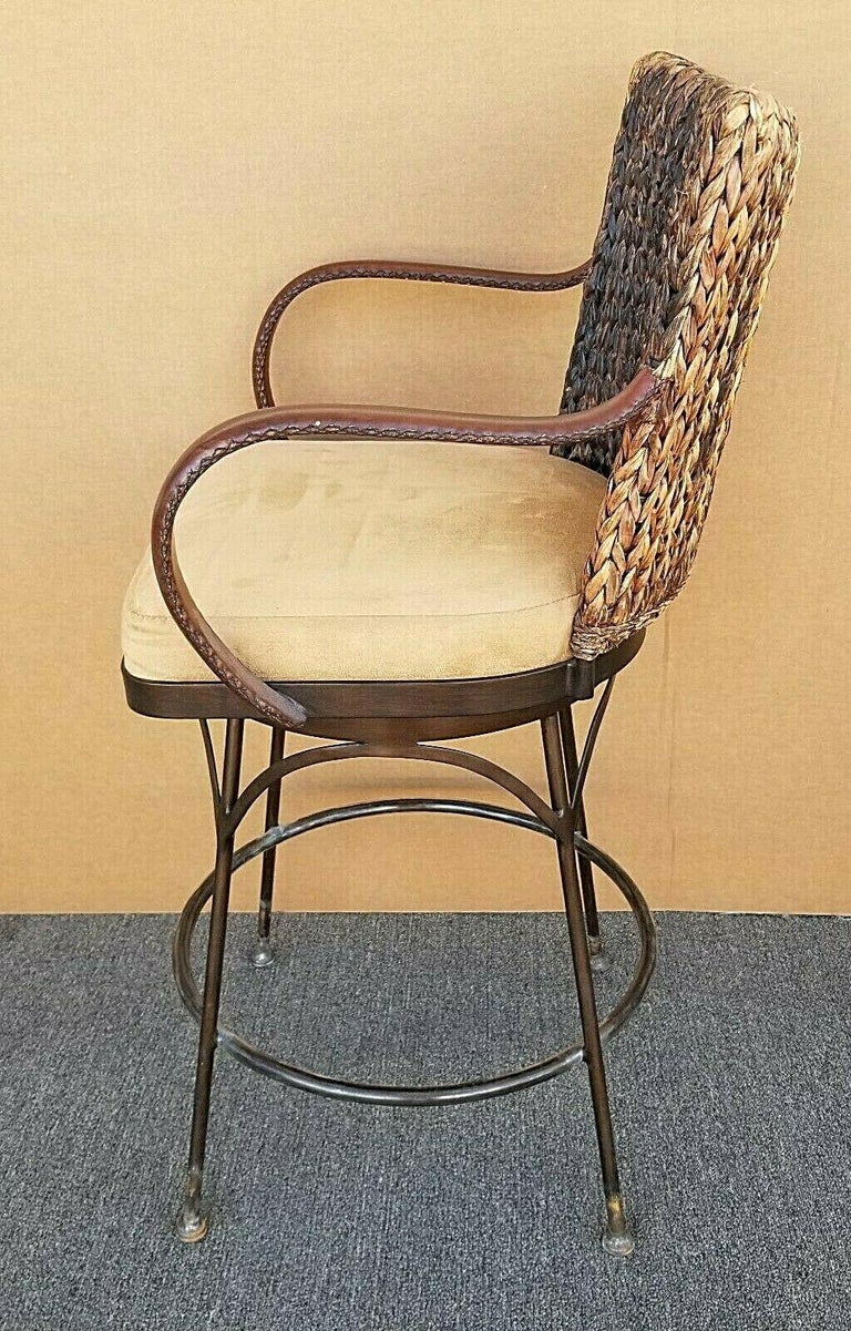 Palecek Havana Swivel Abaca Leather Wrought Iron Counter Stool For Sale ...