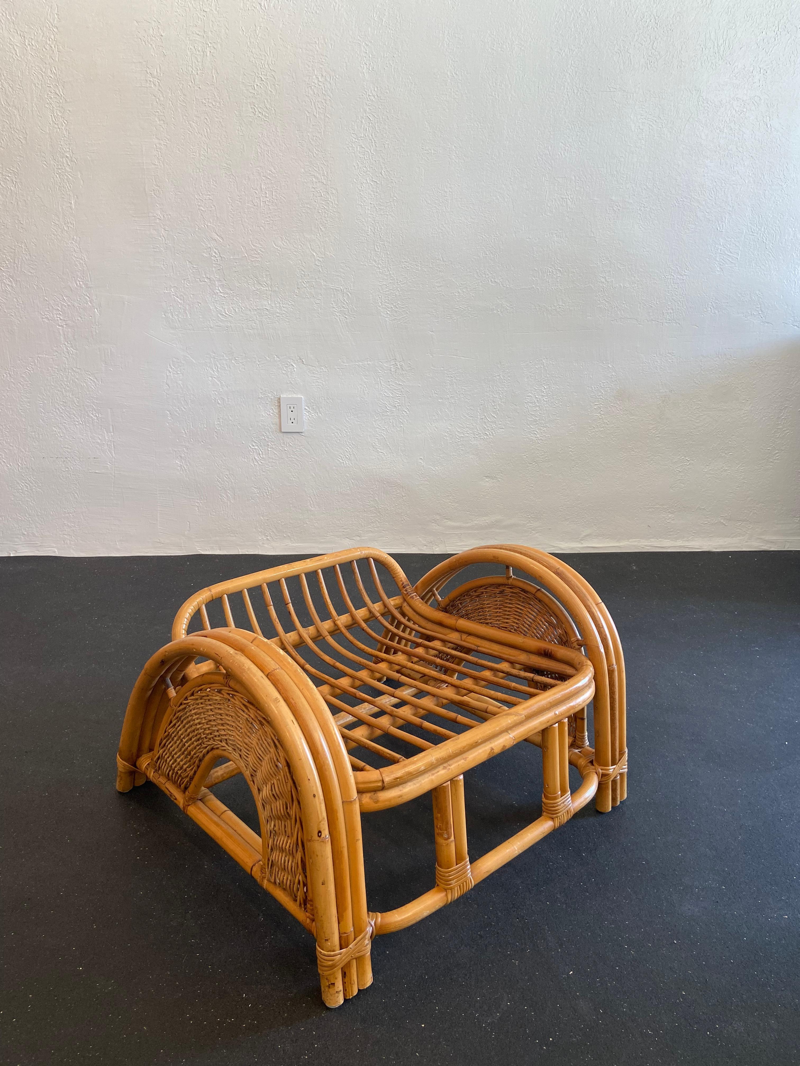 Palecek Rattan and Cane Wrapped Reclining Lounge Chairs with Ottomans ...