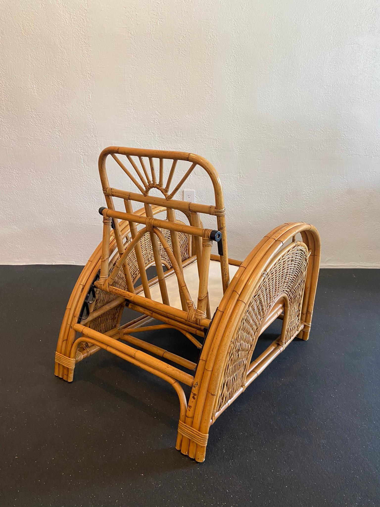 Palecek Rattan and Cane Wrapped Reclining Lounge Chairs with Ottomans ...