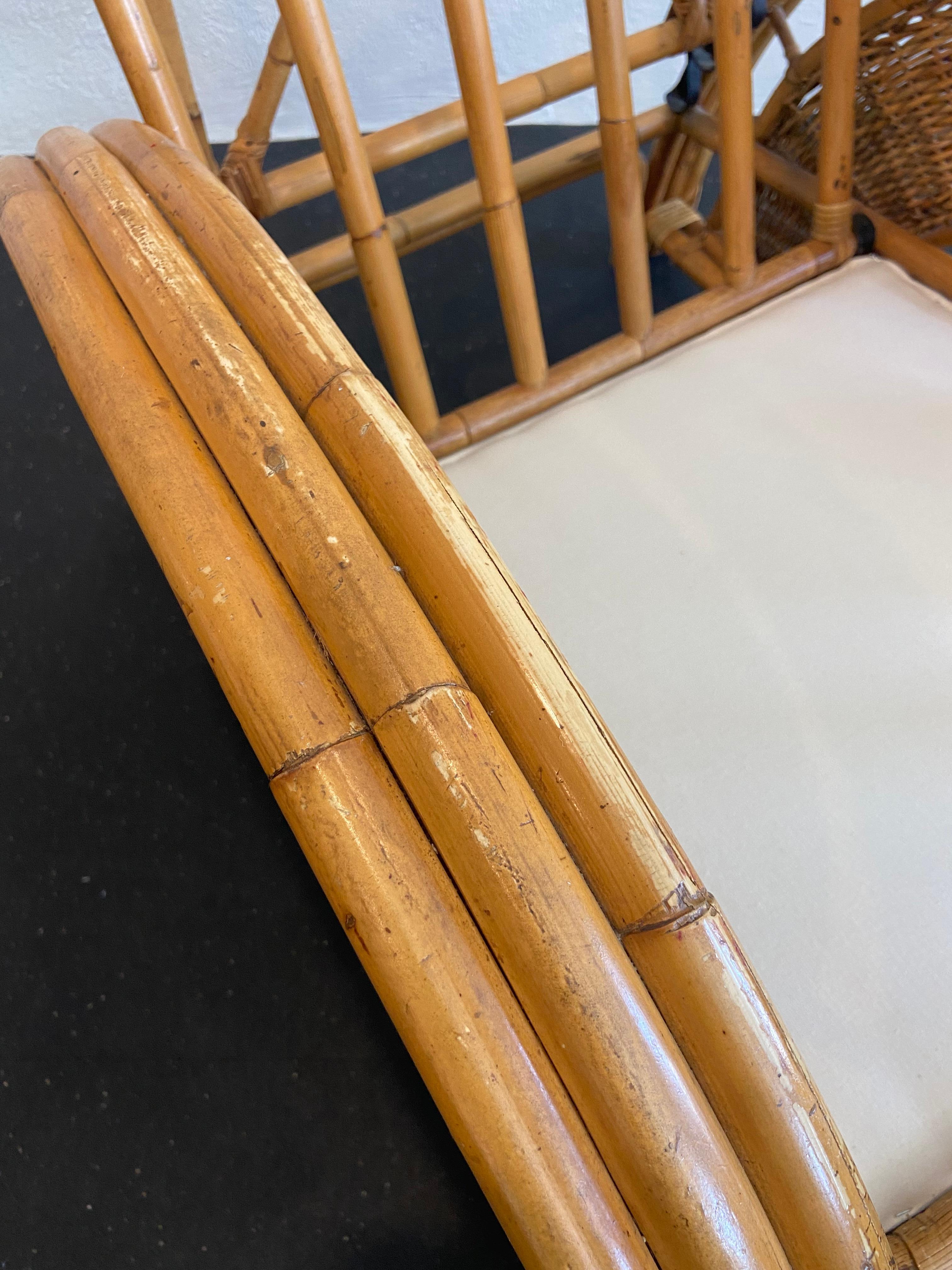 Palecek Rattan and Cane Wrapped Reclining Lounge Chairs with Ottomans ...