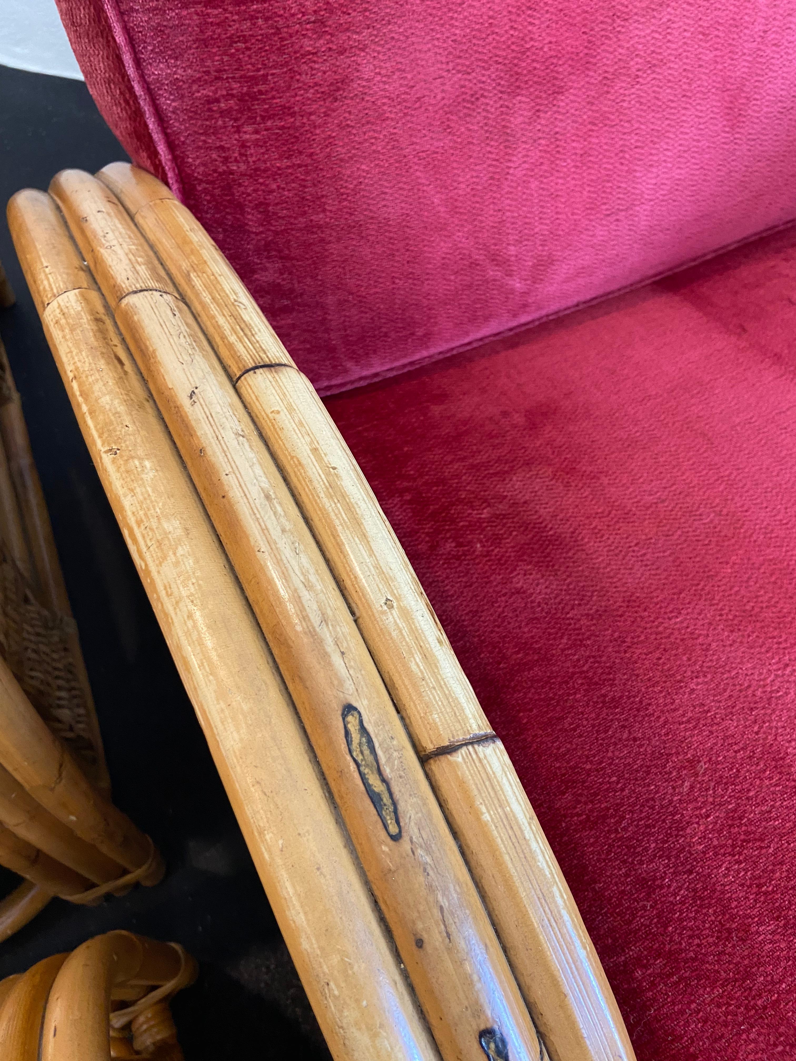 Palecek Rattan and Cane Wrapped Reclining Lounge Chairs with Ottomans ...