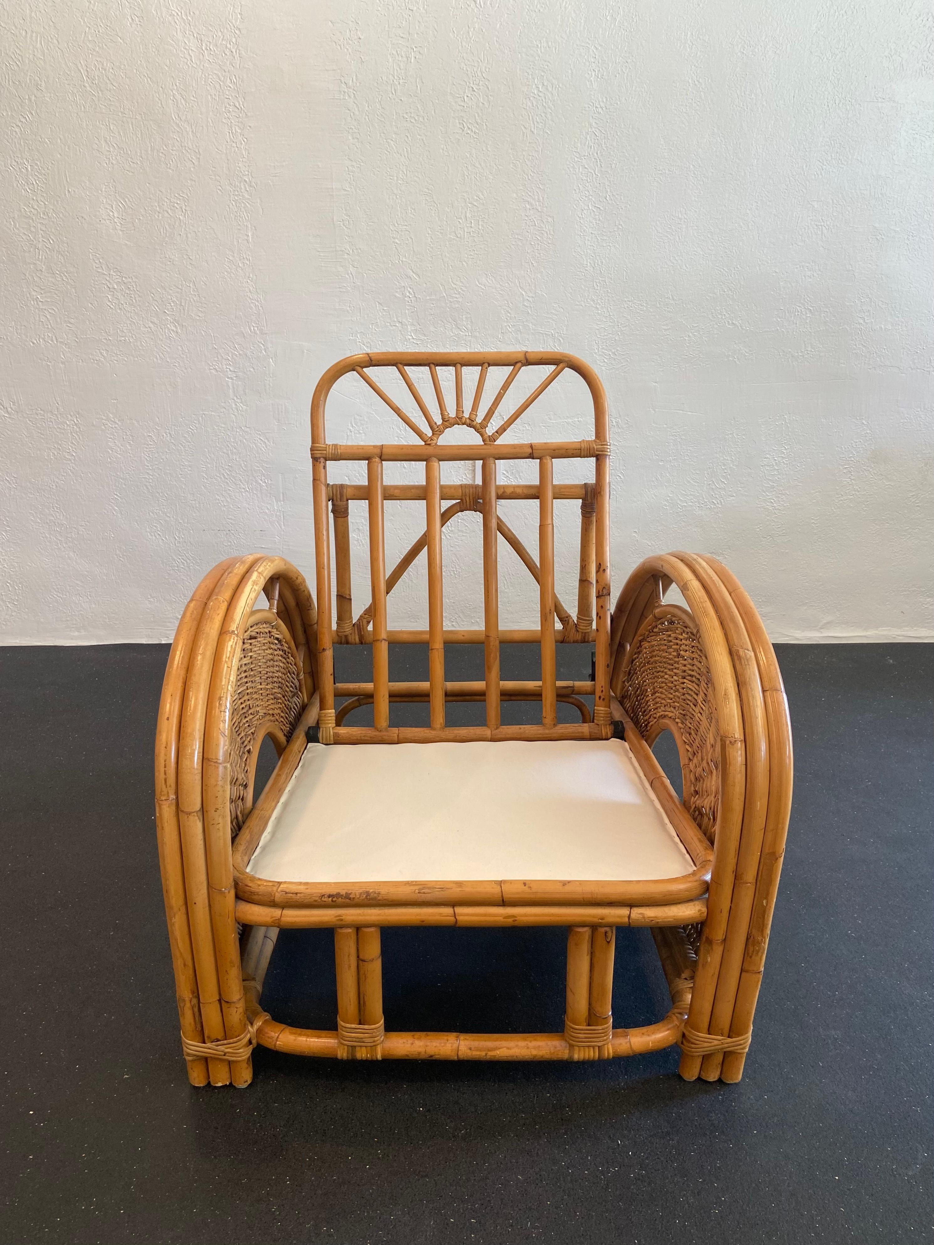 Palecek Rattan and Cane Wrapped Reclining Lounge Chairs with Ottomans ...