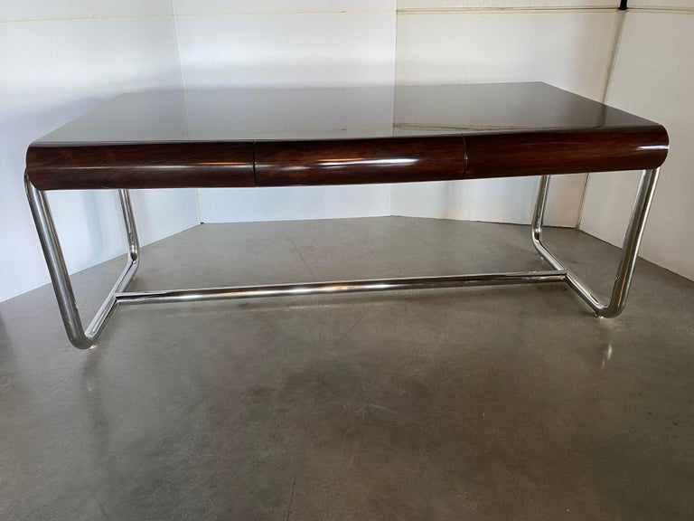 American Modern Palisander and Chrome Desk, Leon Rosen for Pace For ...