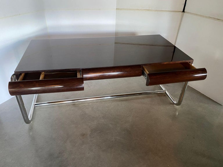 American Modern Palisander and Chrome Desk, Leon Rosen for Pace For ...