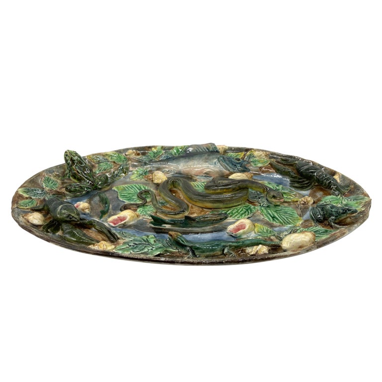 Palissy Ware Trompe L'oeil Oval Platter, Signed Longchamp, French, ca ...