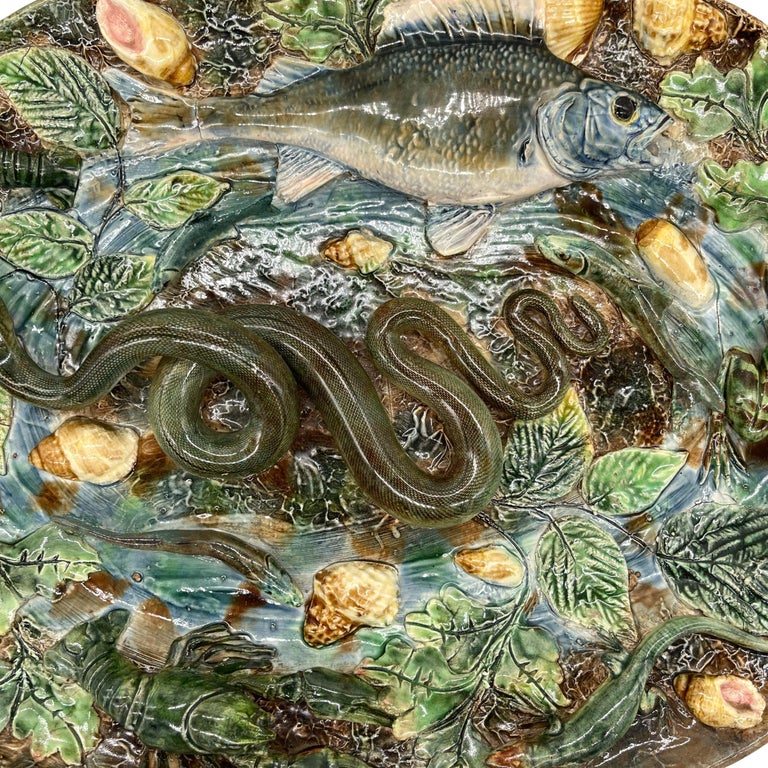 Palissy Ware Trompe L'oeil Oval Platter, Signed Longchamp, French, ca ...