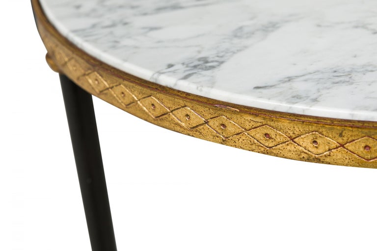 Palladio White Marble and Black and Gilt Iron Circular End / Side Table ...