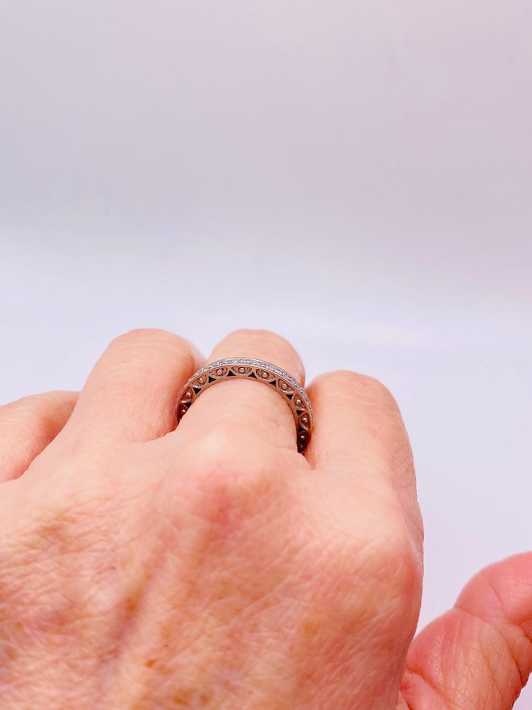 Bead Set Diamond Palladium Eternity Band For Sale at 1stDibs