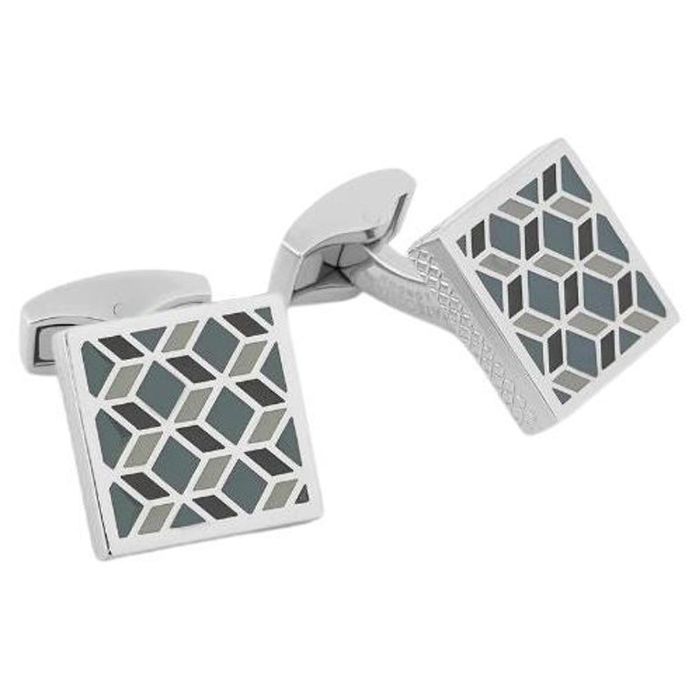 Palladium Plated Geometric Cufflinks with Grey Enamel For Sale at 1stDibs