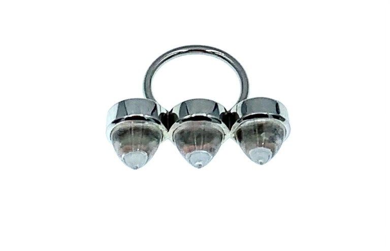 Palladium Quartz Bullet Three Stone Ring For Sale at 1stDibs