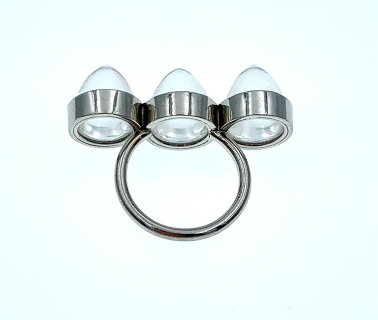 Palladium Quartz Bullet Three Stone Ring For Sale at 1stDibs