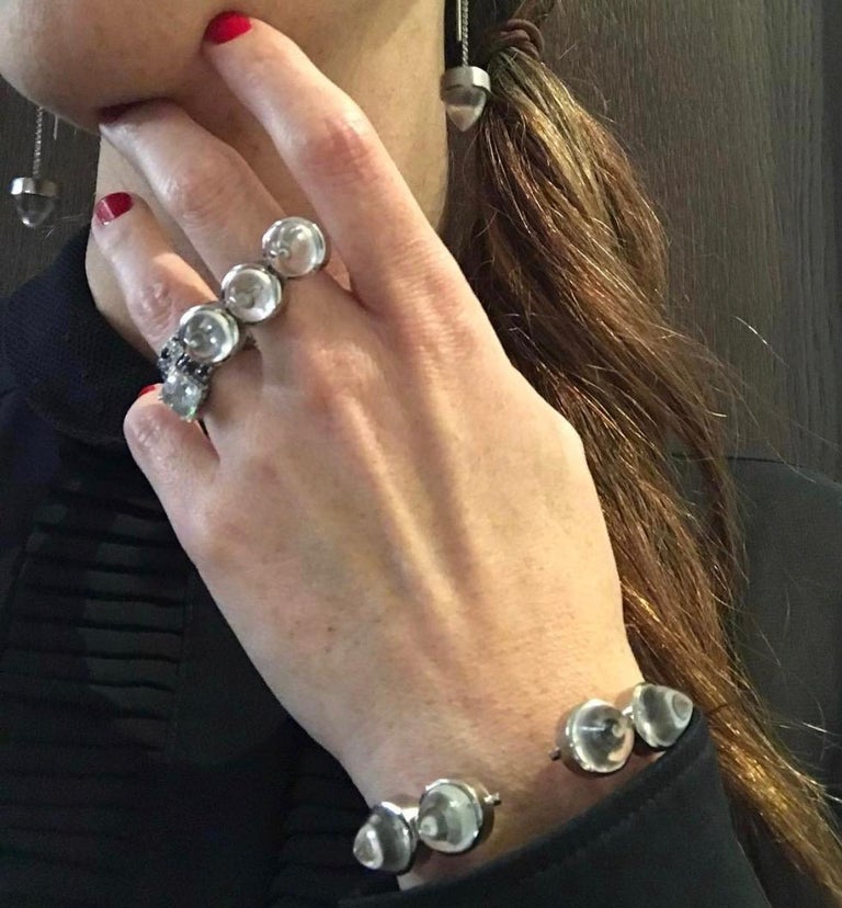 Palladium Quartz Bullet Three Stone Ring For Sale at 1stDibs