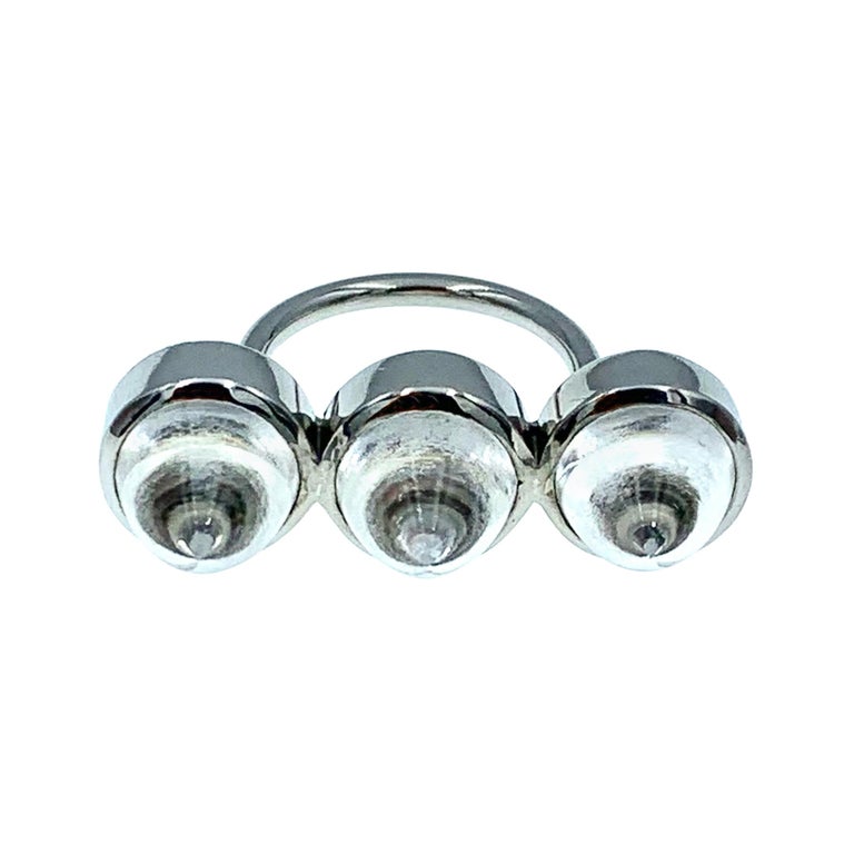 Palladium Quartz Bullet Three Stone Ring For Sale at 1stDibs