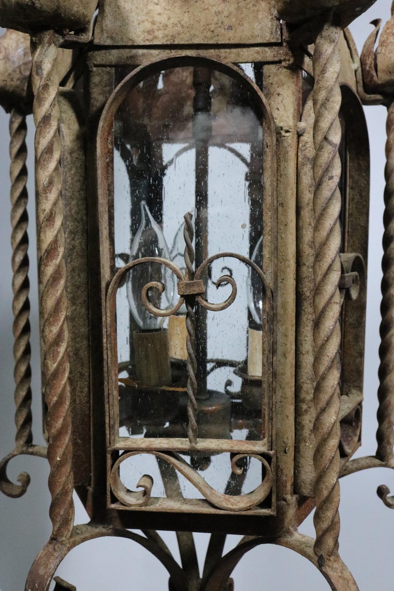 Palm Beach Mizner Pair Seed Glass Iron Lanterns-Rusticated Finish ...