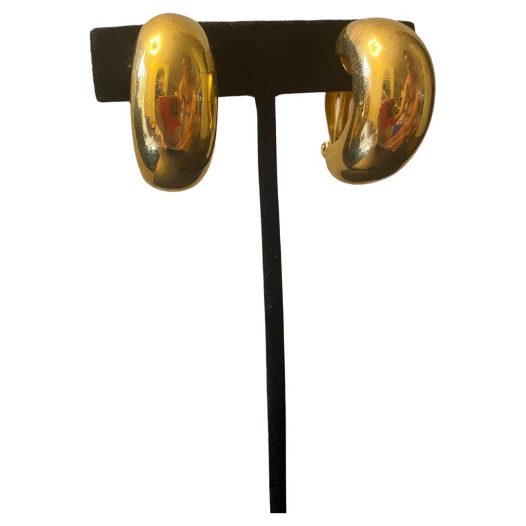 St. John Modernist Gold Plate 1980s Clip-On Earrings PSF Vintage ...