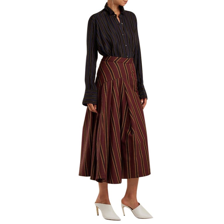 Palmer//Harding Striped Cotton-blend Twill Midi Skirt US 4 at 1stDibs