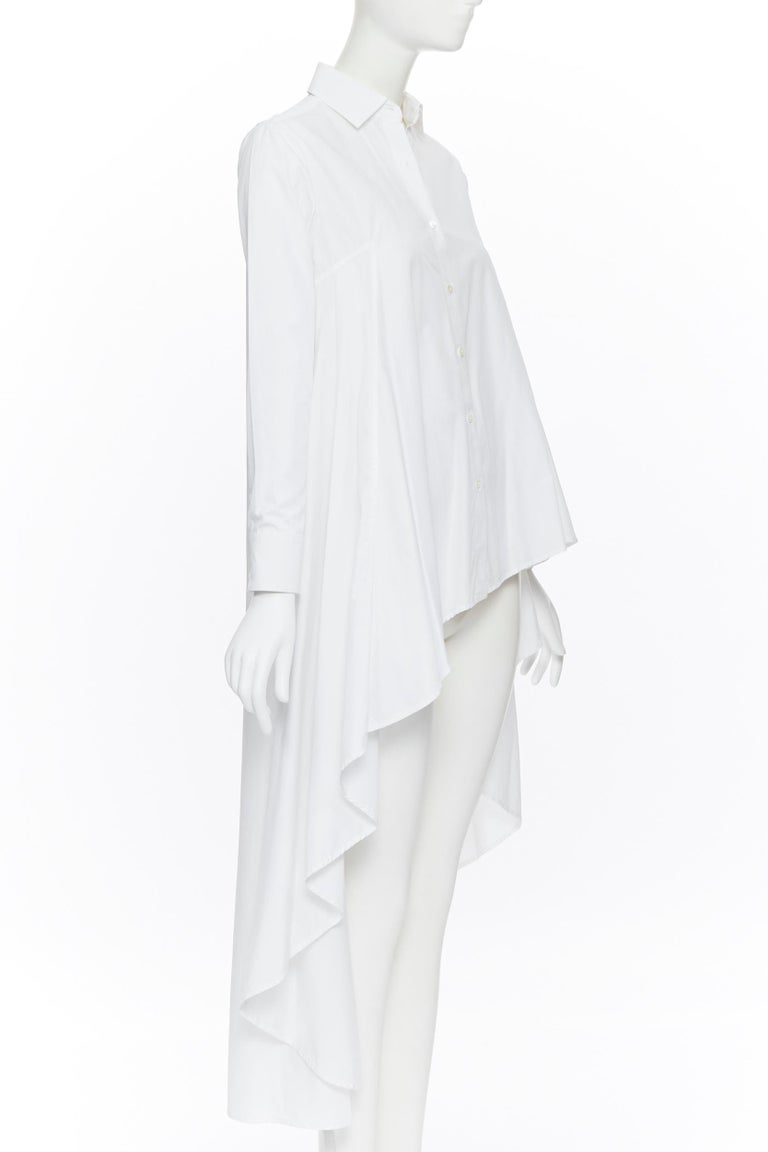 PALMER HARDING white cotton draped high low waterfall hem button up ...