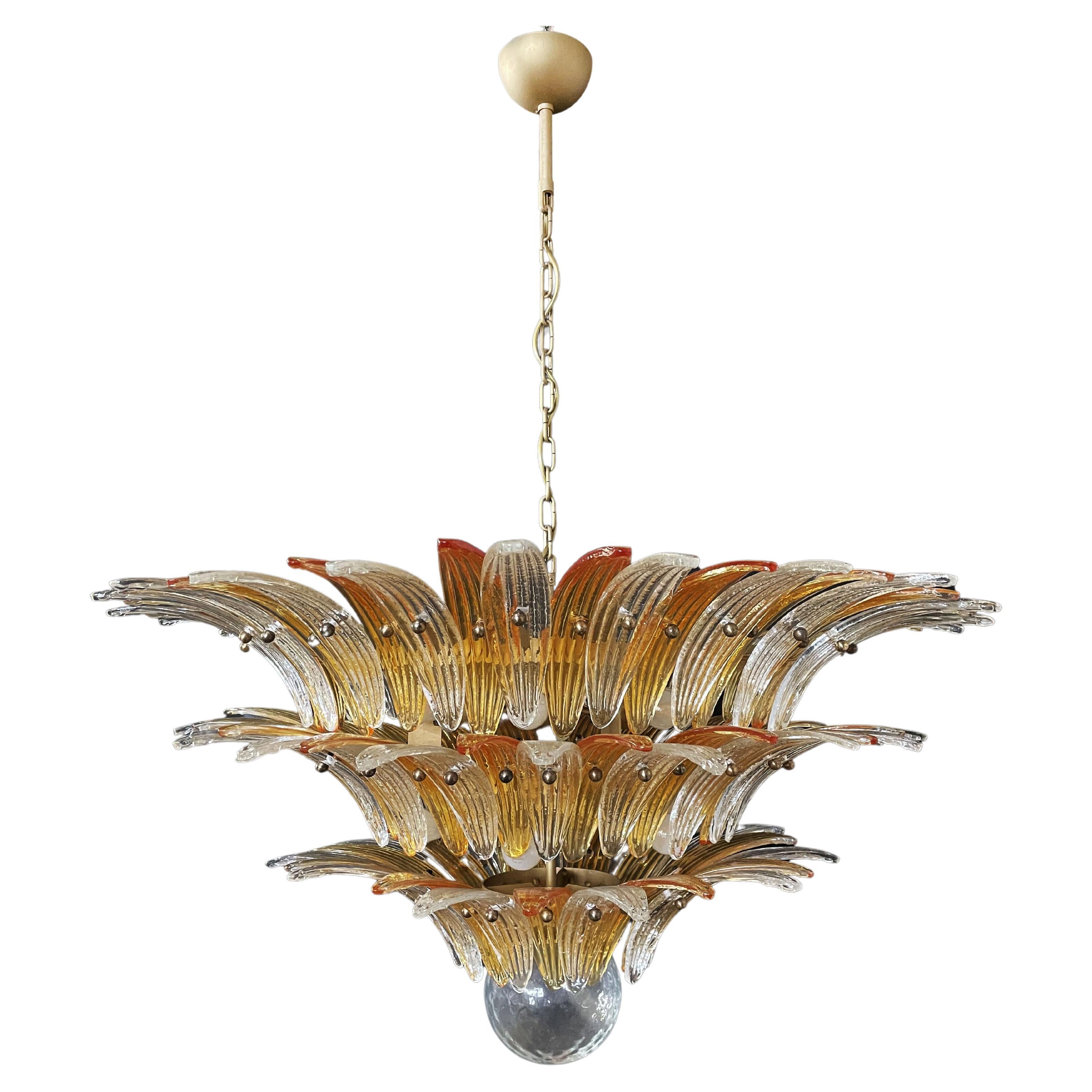 An Outstanding Square Amber Clear Venini Triedri Ceiling Light For Sale ...
