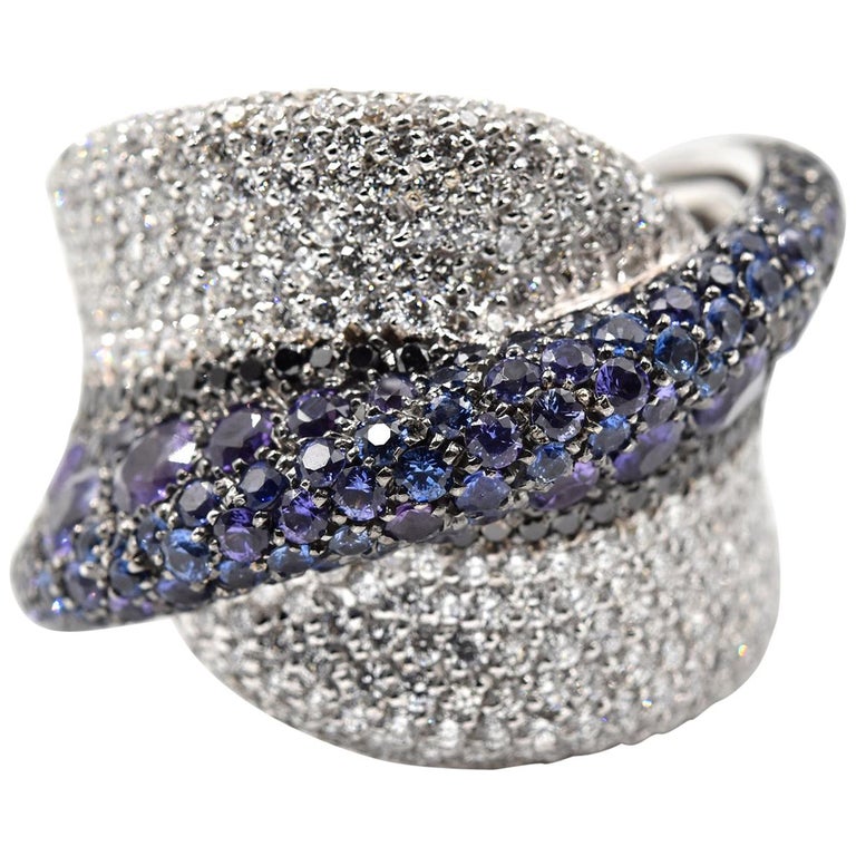 Palmiero 18 Karat White Gold Diamond and Purple and Blue Sapphire Ring at 1stDibs