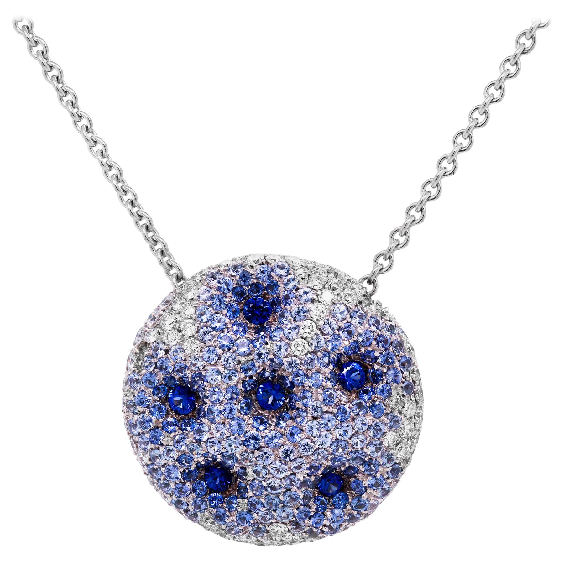 Palmiero Shaded Blue Sapphire Diamond 18 Karat Gold Circle Pendant ...