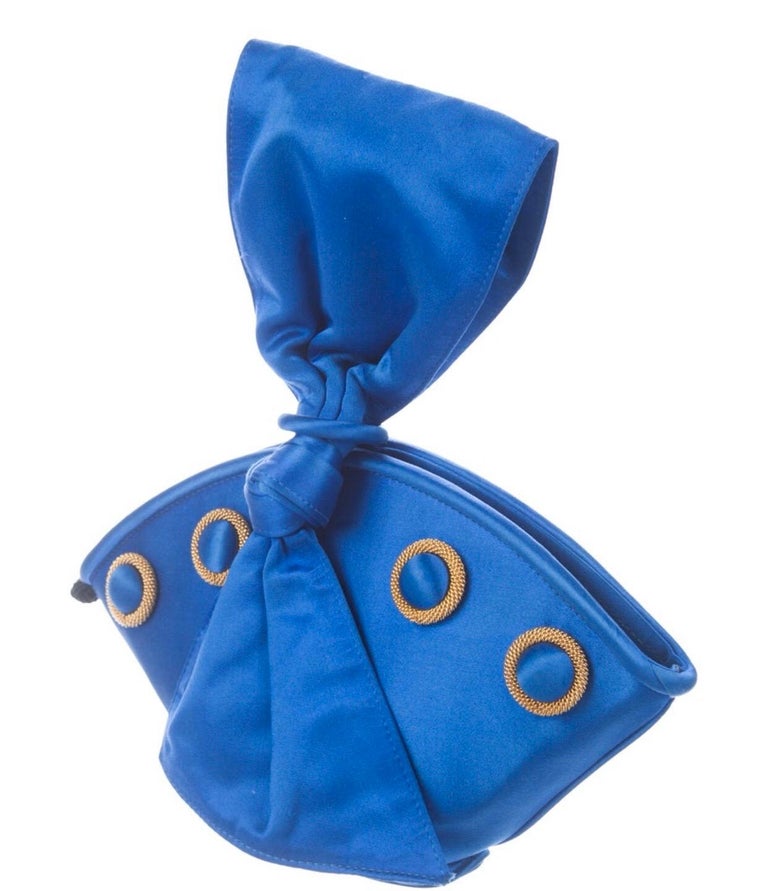 Paloma Picasso Blue Satin Bow Evening Bow, 1980s at 1stDibs