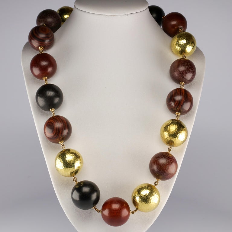 Paloma Picasso for Tiffany and Co. Exotic Wood and Hammered Gold Bead ...