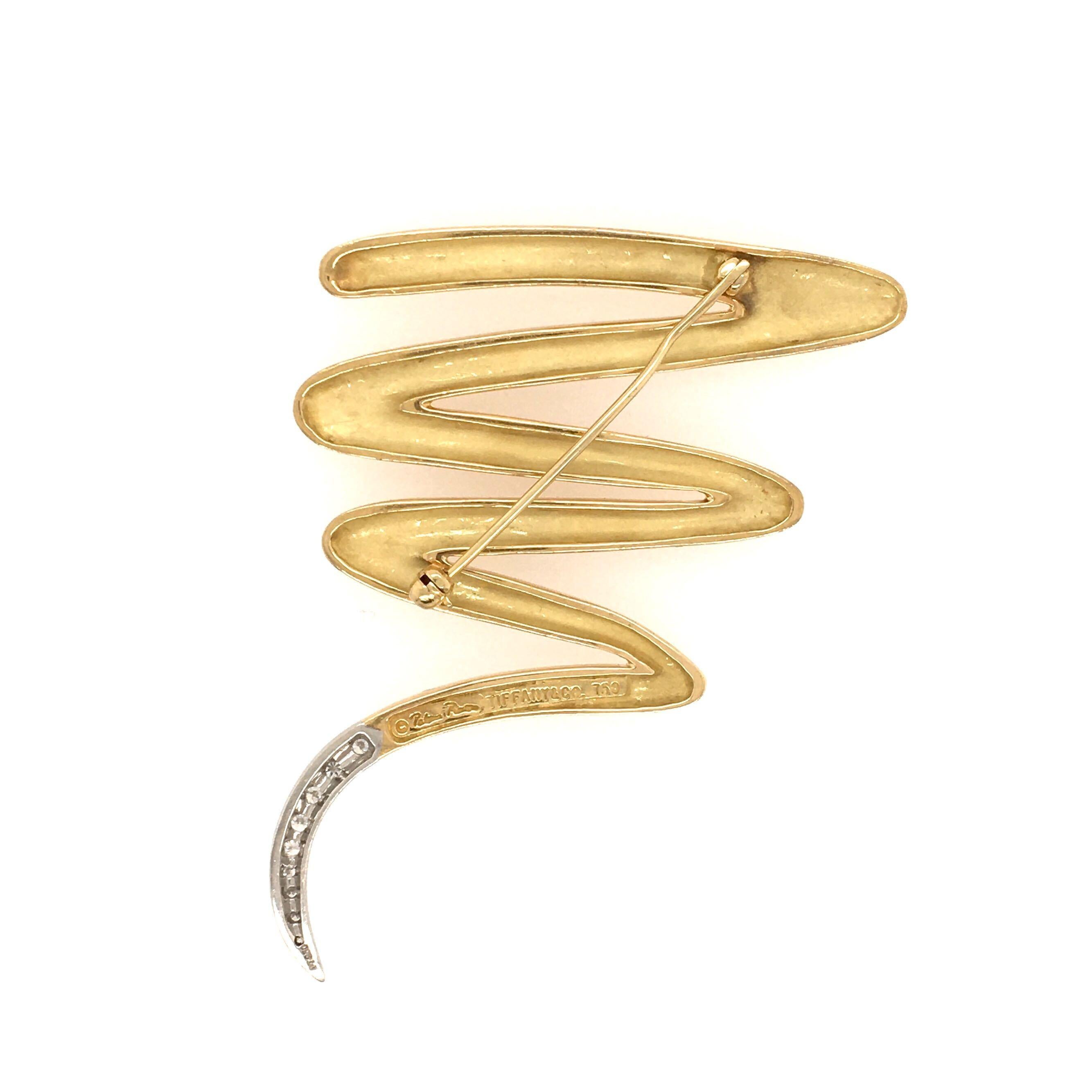 Paloma Picasso for Tiffany and Co., Gold and Diamond Squiggle Brooch ...