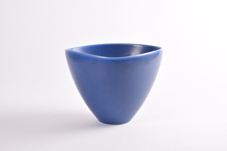 Palshus Triangular Bowl Vase Blue Haresfur Glaze Danish MidCentury ...