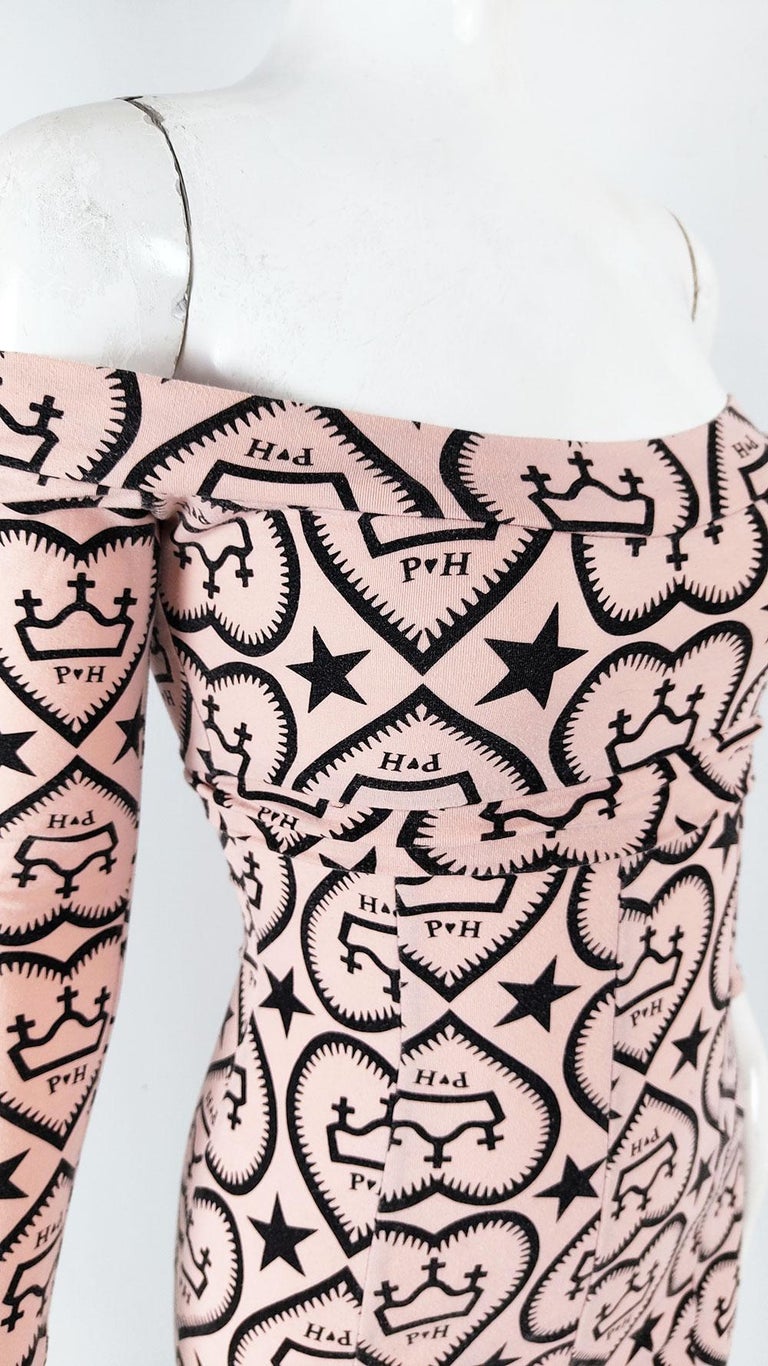 Pam Hogg Vintage Pastel Peach Pink Logomania Print Bodycon Mini Dress ...