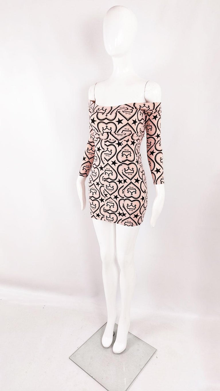 Pam Hogg Vintage Pastel Peach Pink Logomania Print Bodycon Mini Dress ...