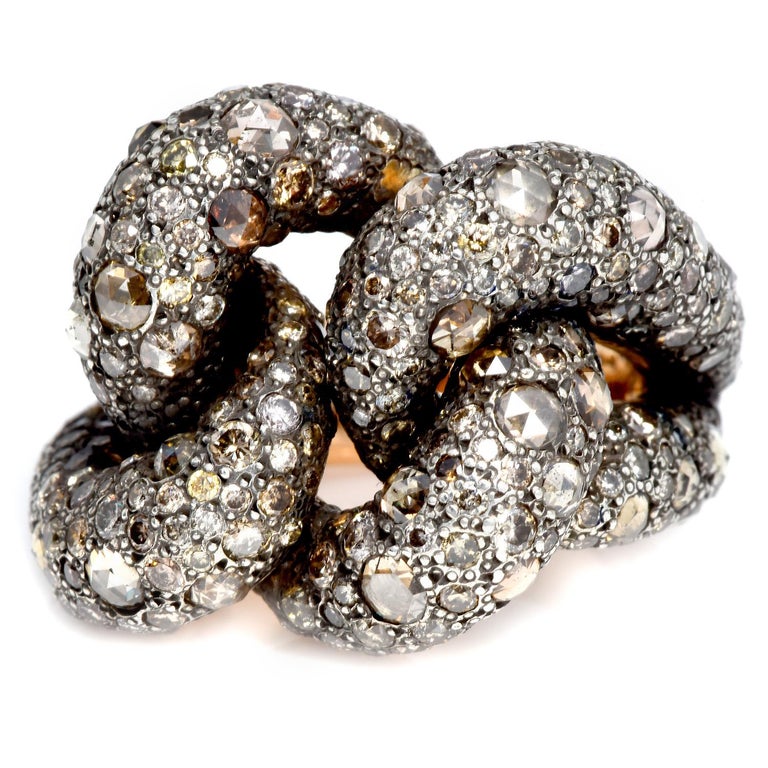 Pomellato Tango Diamond 18K Rose Gold Silver Cluster Crossover Cocktail ...