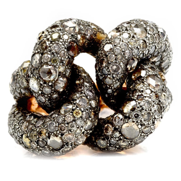 Pomellato Tango Diamond 18K Rose Gold Silver Cluster Crossover Cocktail ...